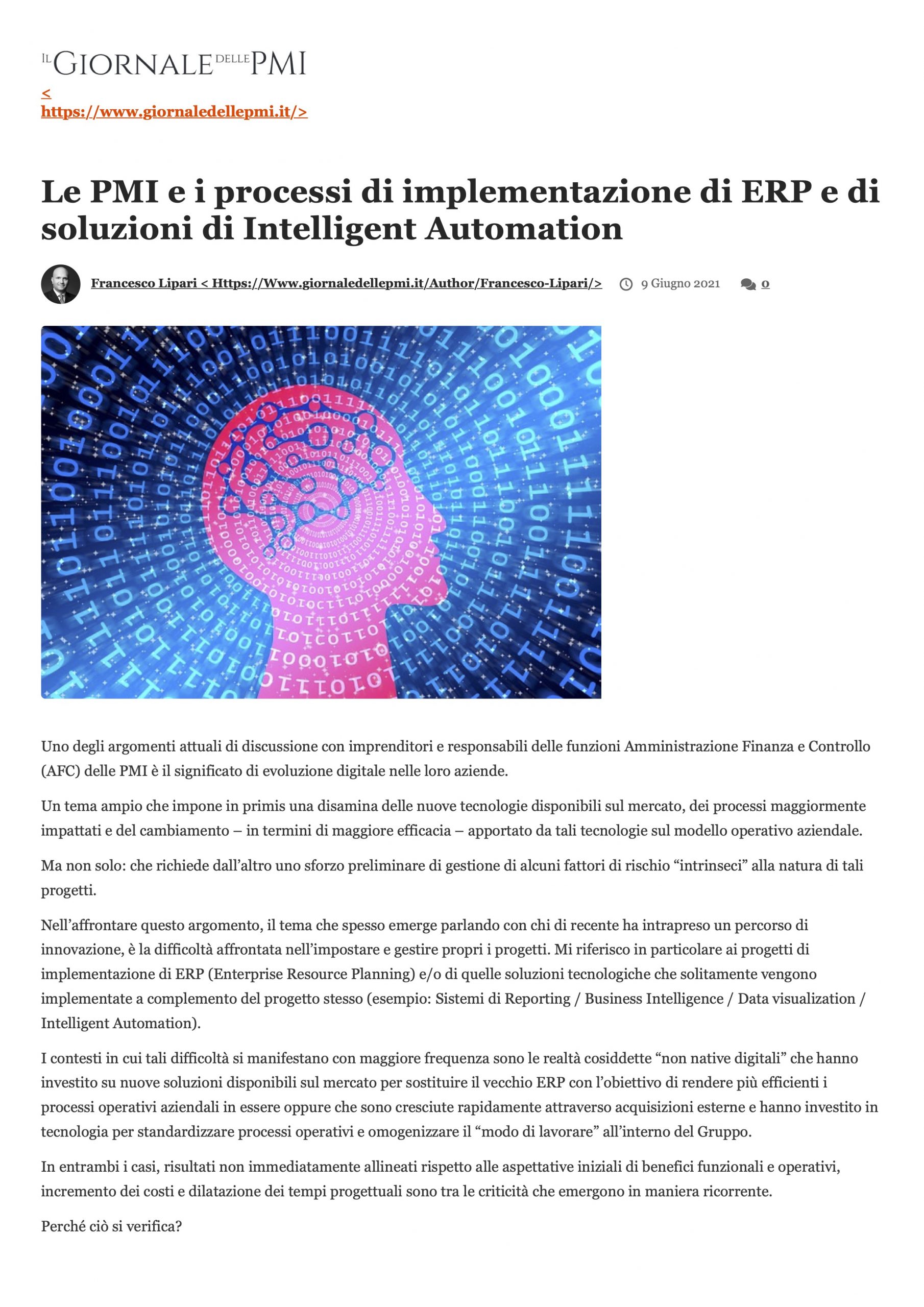Le PMI e i processi di implementazione di ERP e di soluzioni di ... Le PMI e i processi di implementazione di ERP e di soluzioni di ...
